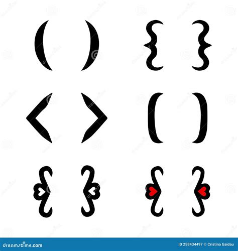 black curly braces set vector illustration isolated on white background