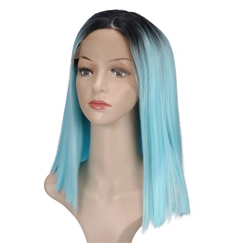 14 Lace Front Wig Synthetic Hair Bue Black Roots Full Wigs