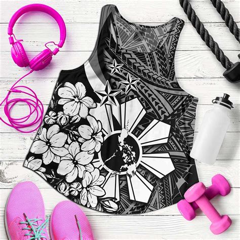 Philippines Women Tank Polynesian Pattern Filipino Sampaguita