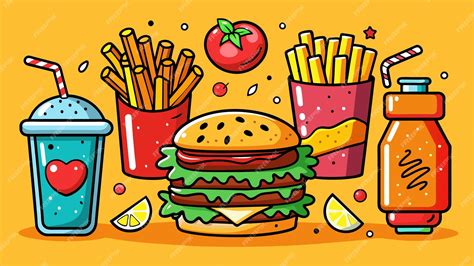 Premium Vector A Drawing Of A Burger And Fries With A Cup Of Soda And