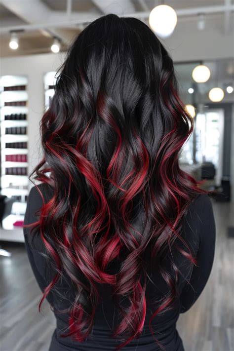 28 Red Highlights On Black Hair Hairstyles Thatll Have Everyone Asking