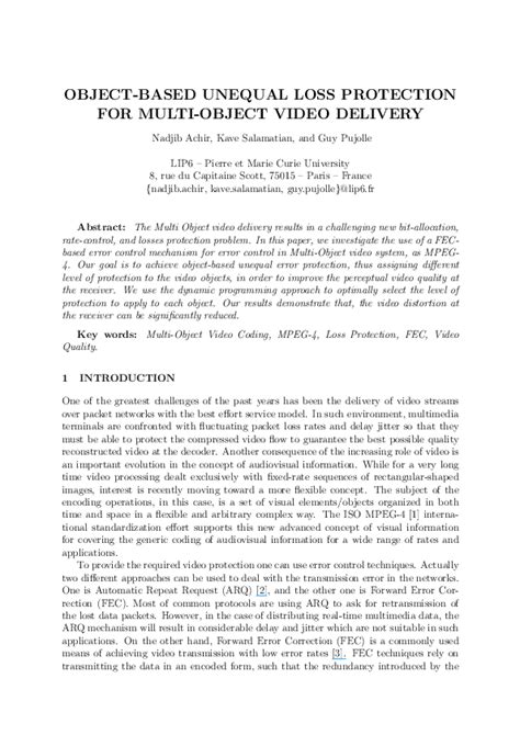Pdf Object Based Unequal Loss Protection For Multiobject Video Delivery