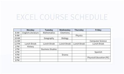 Excel Course Schedule Excel Template And Google Sheets File For Free Download Slidesdocs