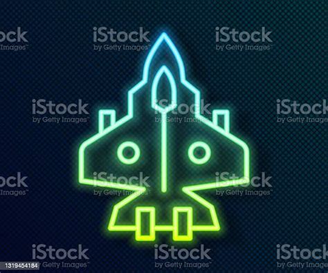 검은 색 배경에 고립 된 빛나는 네온 라인 제트 전투기 아이콘 군용기 벡터 군사에 대한 스톡 벡터 아트 및 기타 이미지 군사 날기 다중 색상 Istock