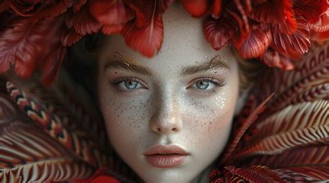 Una Mujer Con Pecas Y Pecas Se Muestra Con Flores En Su Cara Imagen