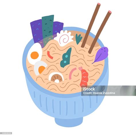 라멘 그릇 낙서 그림 일본 음식 평면 만화 벡터 아트 젓가락으로 전통적인 아시아 국수 수프 라멘 가게 나 아시아 카페 요리 메뉴