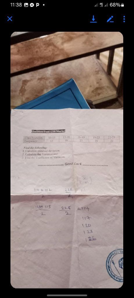 Question Four 20 Marks Class Boundary 10 13 13 16 16 19 19 22