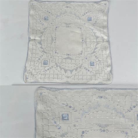 Vintage 1940s White And Blue Appenzell Lace Cotton Novelty Hankie