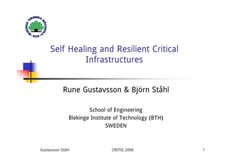 Pdf Self Healing And Resilient Critical Infrastructures