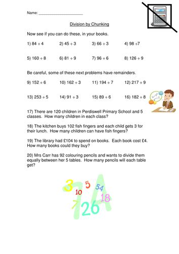 Division Chunking Method Worksheet By Mad80 Teaching Resources Tes