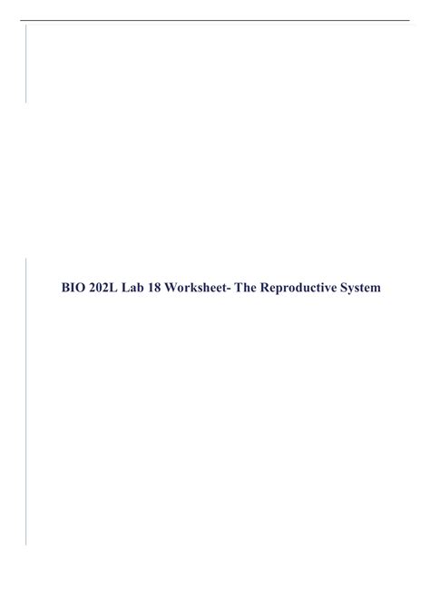 BIO L Lab Worksheet The Reproductive System BIO L BIO L Stuvia UK
