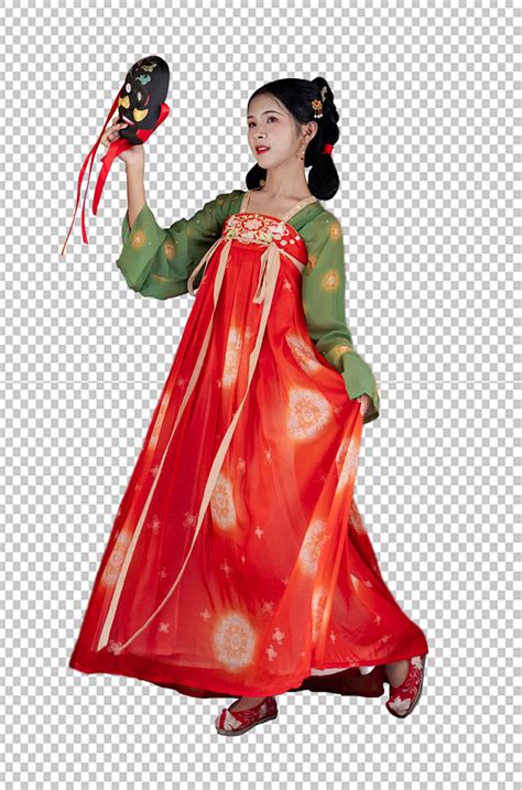 古风古装汉服女性人物手拿面具png摄影图