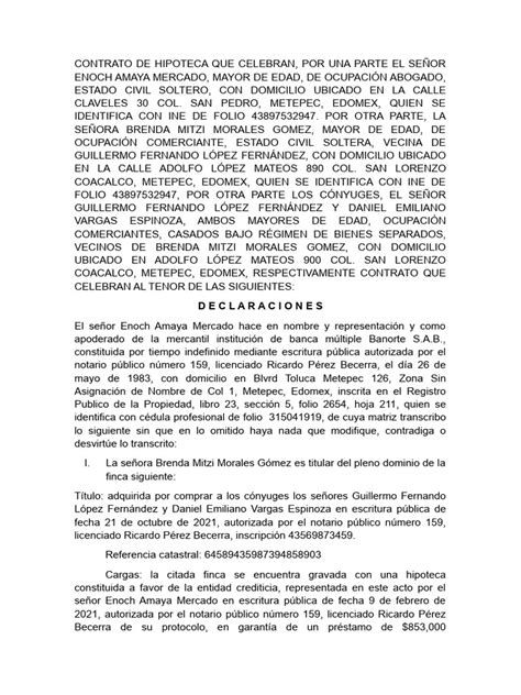 Contrato De Hipoteca Pdf Pagos Derecho Privado
