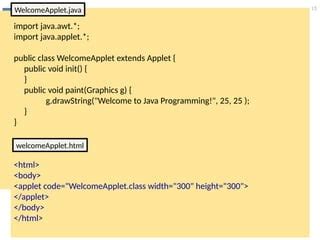 Introduction To Applets methods and simple examples | PPTX | Programming Languages | Computing