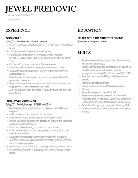 Android Resume Samples Velvet Jobs
