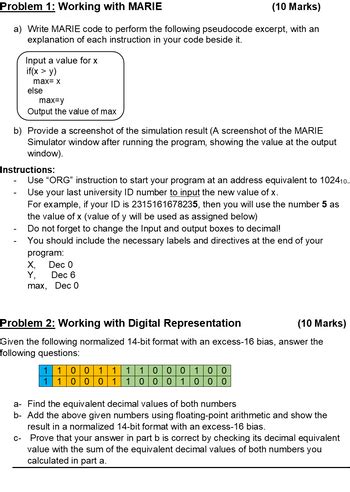 Answered Problem Working With Marie Write Marie Code To Perform The