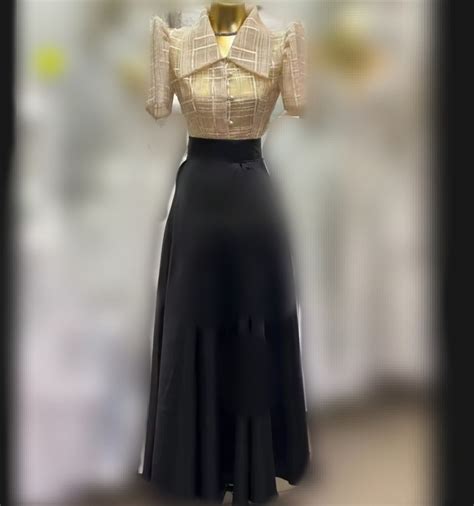 Modern Filipiniana Pleated Box Skirt Satin Box Pleated Skirt Heavy