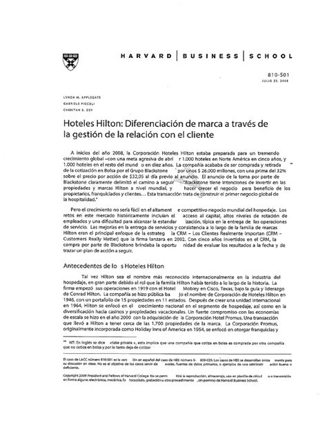 Caso U3 Hoteles Hilton Diferenciacion De Marca A Traves De Crm Pdf