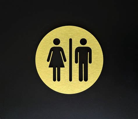 Restroom Door Sign Metal Unisex Bathroom Sign Gold All Etsy