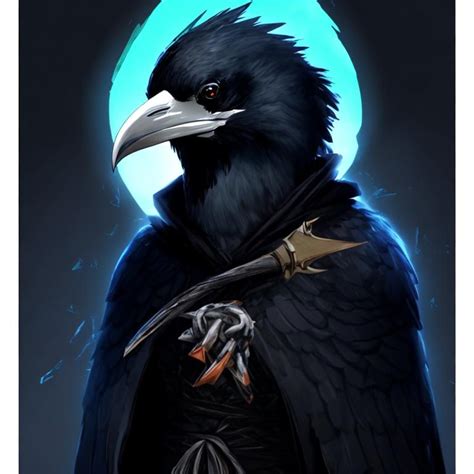 A Dnd Crow Person With Black And White Feathers Wear