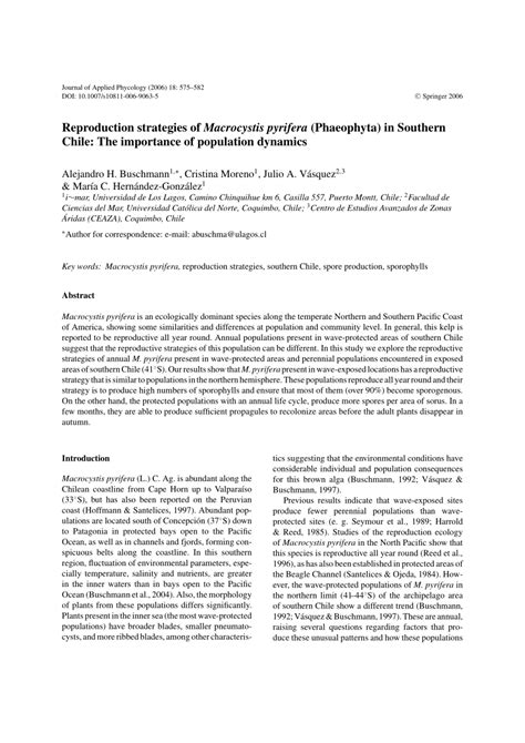Pdf Reproduction Strategies Of Macrocystis Pyrifera Phaeophyta In