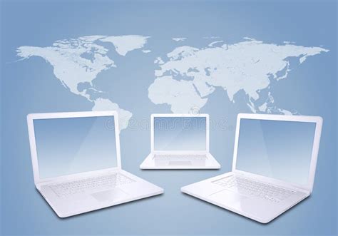 Laptops And World Map Stock Illustration Illustration Of White 43011211