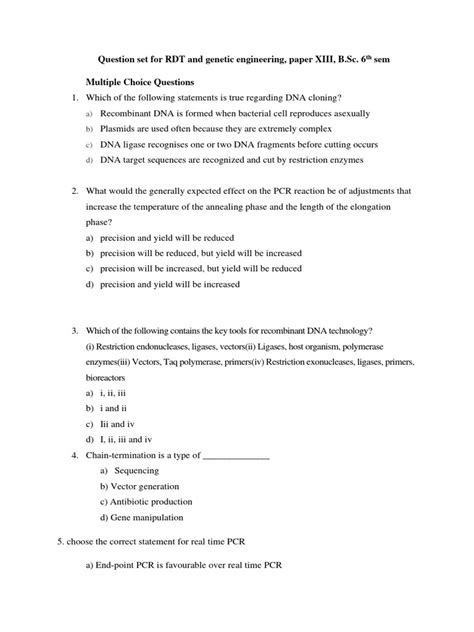 Rdt And Genetic Engeneering Paper Xiii Bsc 6th Sem Pdf Polymerase Chain Reaction