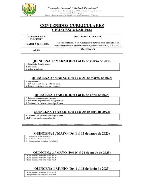 Contenidos Curriculares 4to Y 5to Matematica Pdf