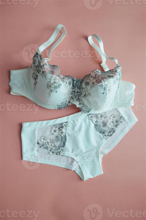 Lingerie Sexy White Lace Bra And Panties On A Pink Background Stylish