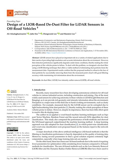 Pdf Design Of A Lior Based De Dust Filter For Lidar Sensors In Off Road Vehicles