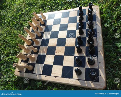 Wooden Chess Board On The Grass Stock Image Image Of Wooden Outdoor