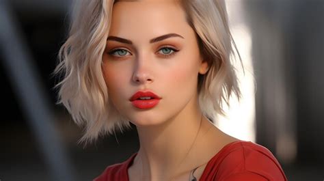 Premium Ai Image Blond Woman With Blue Eyes And Red Lipstick Posing