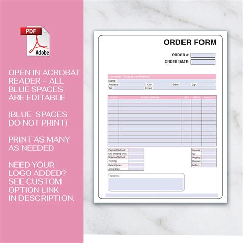 Order Form Book Craft Order Form Order Form Template Printable Order
