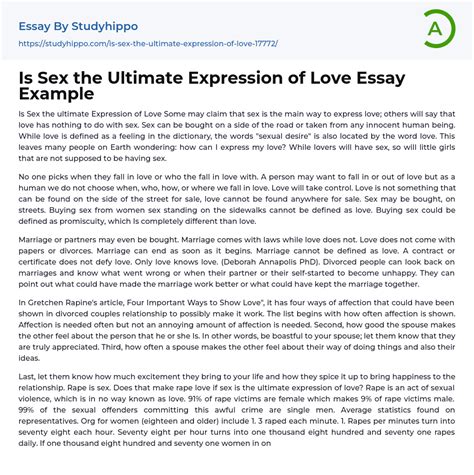 Is Sex The Ultimate Expression Of Love Essay Example