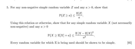 Solved 5 For Any Non Negative Simple Random Variable Z And