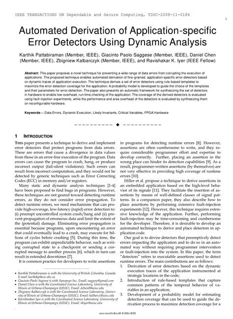 Pdf Automated Derivation Of Application Specific Error Detectors