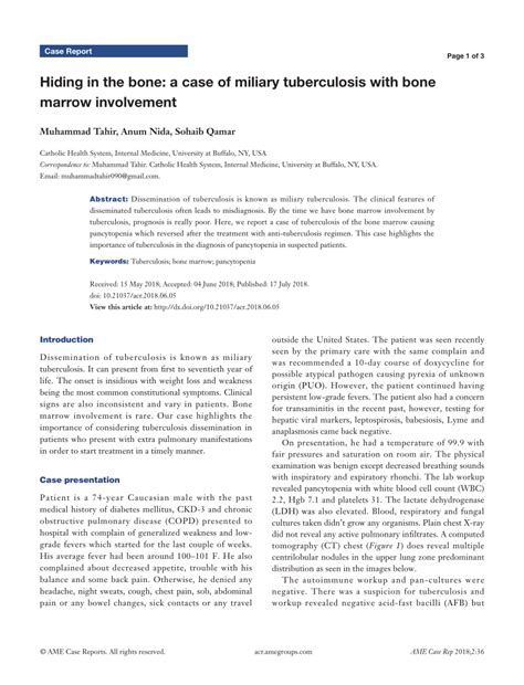 Pdf Hiding In The Bone A Case Of Miliary Tuberculosis With Bone