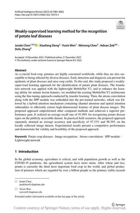 Weakly Supervised Learning Method For The Recognition Of Potato Leaf