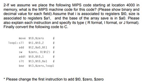 solved 2 if we assume we place the following mips code