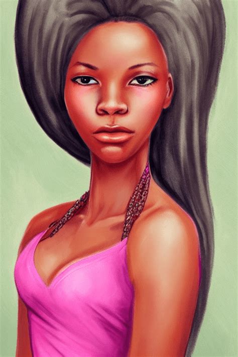 Pretty Face Single Face Feminine Africanamerican Woman In Pink Dress