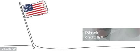 연속 선 그리기 미국 국기 와 수채화 물감 솔 스타일 디자인 벡터 일러스트 국기에 대한 스톡 벡터 아트 및 기타 이미지 국기 기 낮 Istock