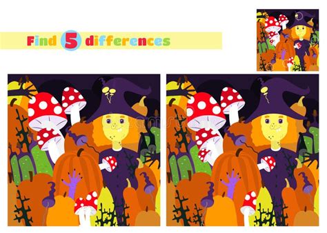 Find The Differences A Witch Among Mushrooms Hairy Hands Branches