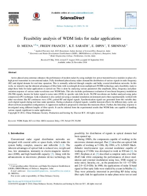 Pdf Feasibility Analysis Of Wdm Links For Radar Applications