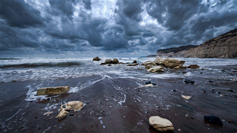 Papel de parede panorama mar baía agua Rocha natureza costa