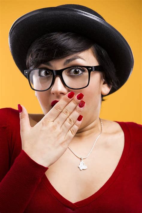 Verbaasd Nerd Meisje Stock Foto Image Of Gelukkig Mond 35011458