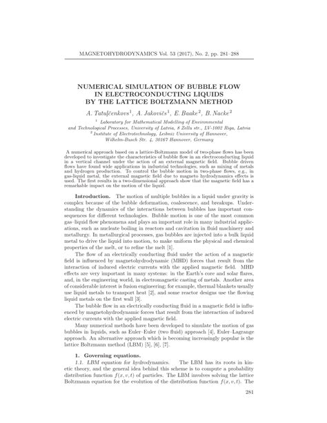 Pdf Numerical Simulation Of Bubble Flow In Electroconducting Liquids By The Lattice Boltzmann