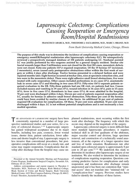 Pdf Laparoscopic Colectomy Complications Causing Reoperation Or