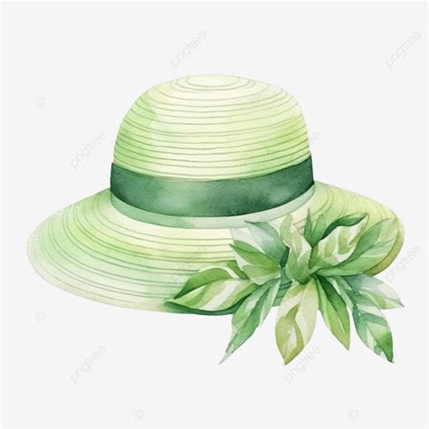 Cute Green Hat Watercolor Illustration For Summer Decorative Element