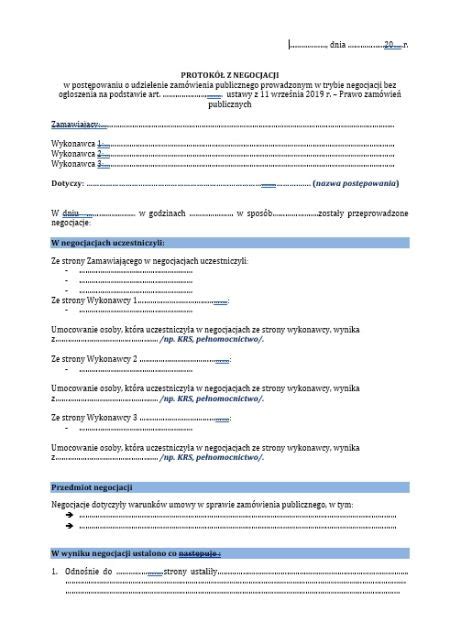 Protokół Z Negocjacji Prowadzonych W Trybie Negocjacji Portal Zp