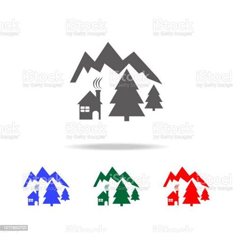 小木屋和山地假日圖示在多色圖示的耶誕節假期的元素優質的平面設計圖示簡單的圖示網站 網頁設計向量圖形及更多pinaceae圖片